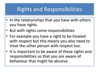 Rights and responsibilities in relationships | PPTX