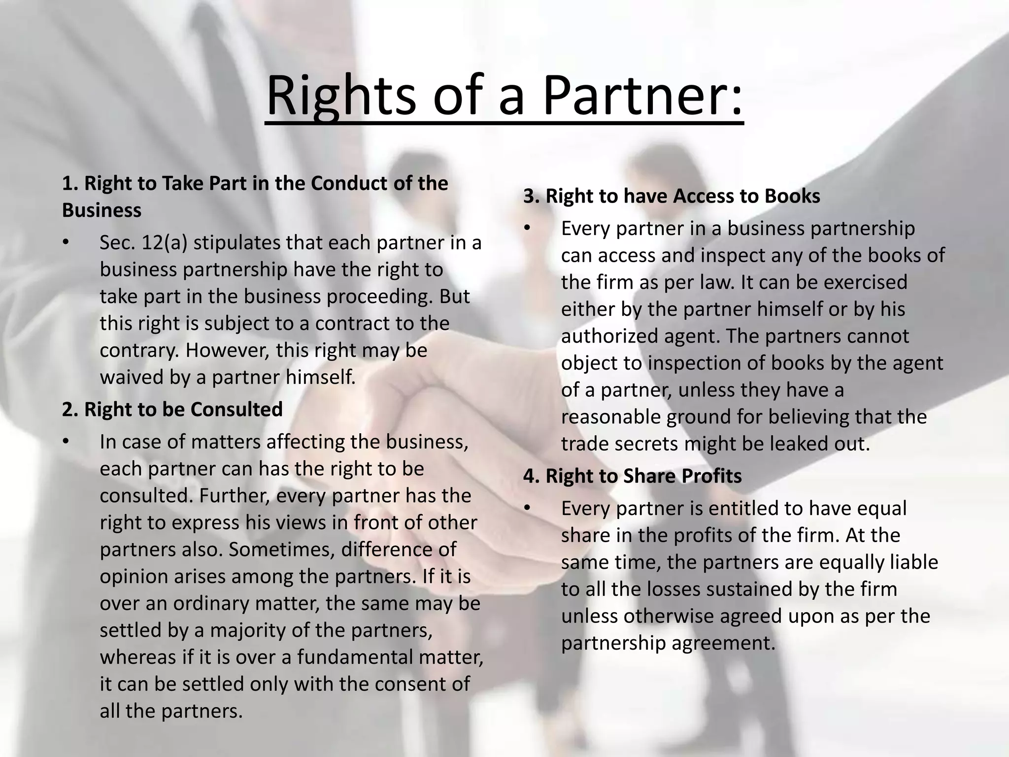 Rights ,duties and liabilities of partners in partnership | PPTX