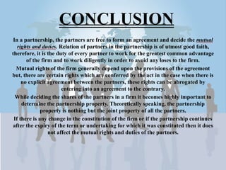 Rights ,duties and liabilities of partners in partnership | PPTX