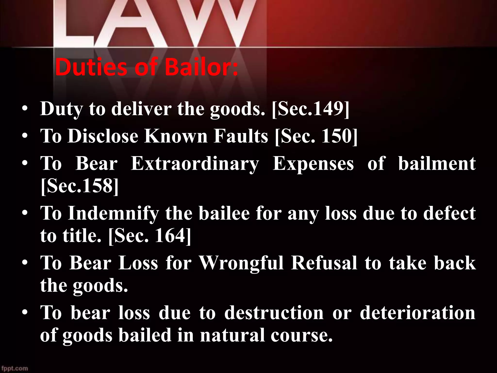 Rights & duties of bailor & bailee [ contract of bailment part 2] | PPTX