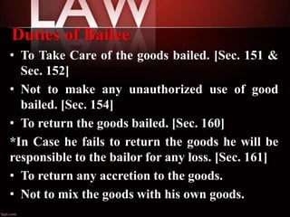 Rights & duties of bailor & bailee [ contract of bailment part 2] | PPTX