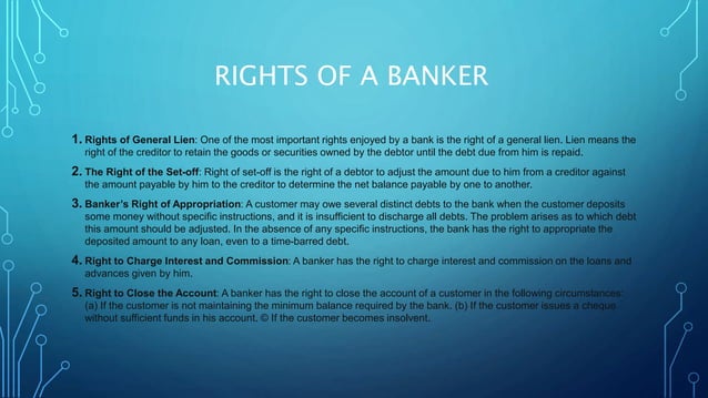 Banking law & Practices, Banking, Banker rights, case study, rule in ...