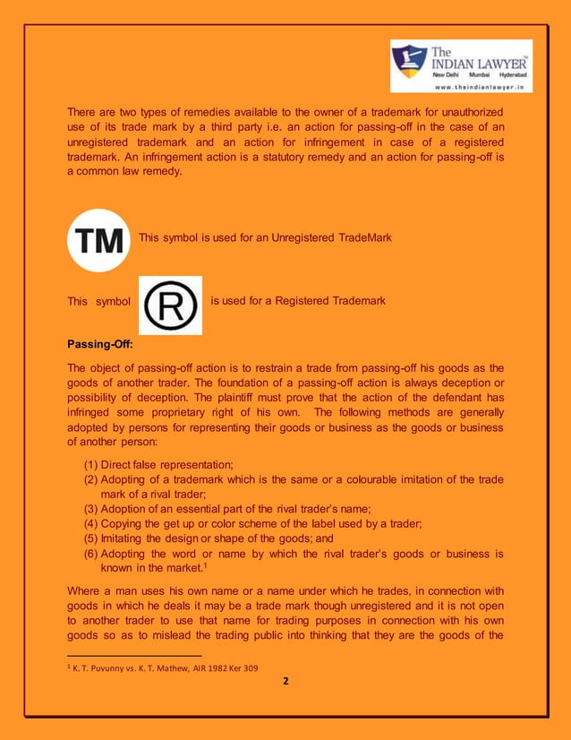 Rights of a Registered Trademark Owner in India | PDF