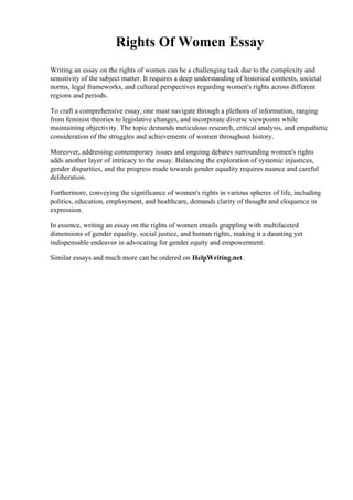 Rights Of Women Essay. College of Western Idaho | PDF