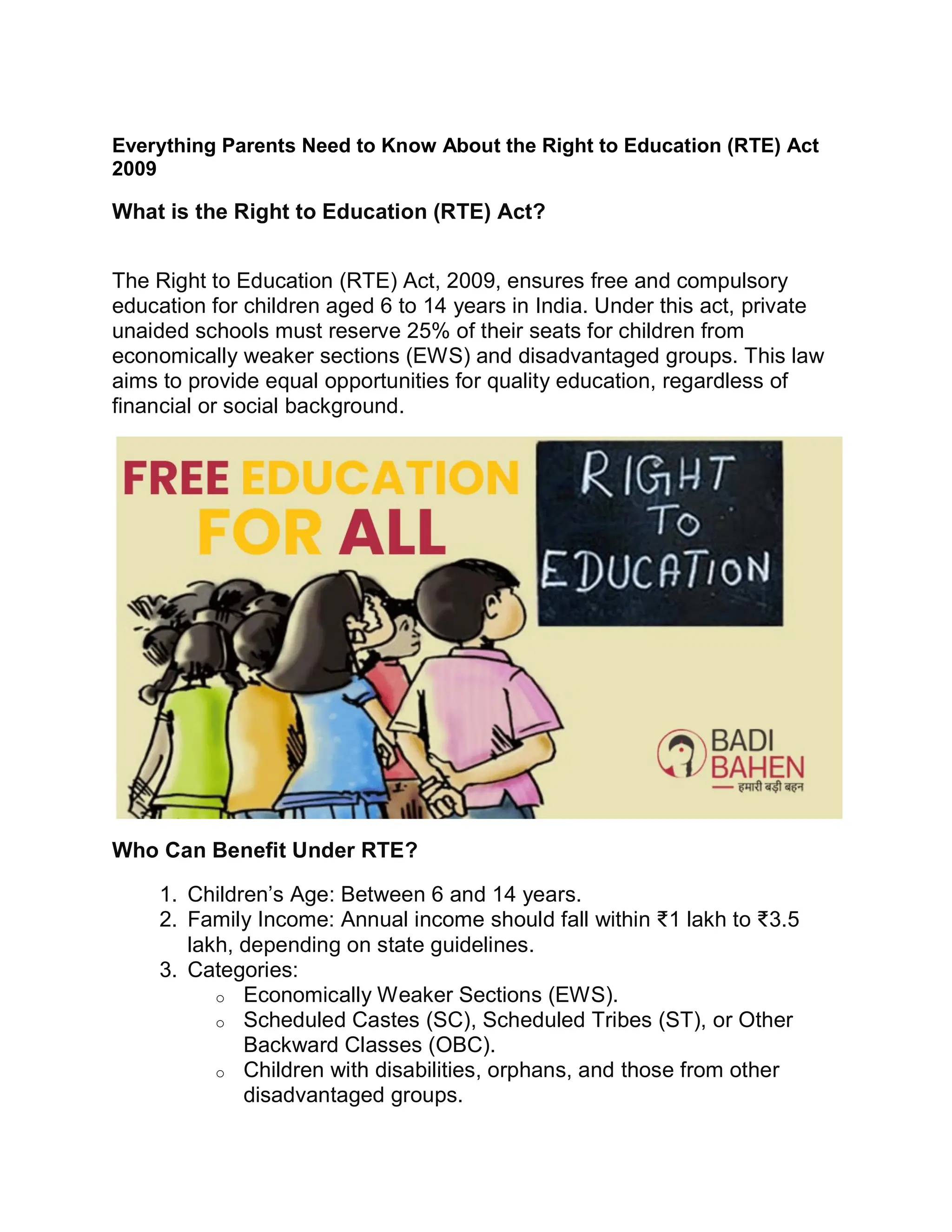 What is the Right to Education (RTE) Act? | PDF