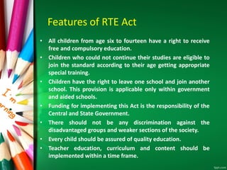 Right to education act 2010 & Education in the Concurrent list and its ...