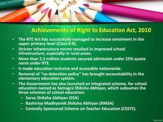 Right to education act 2010 & Education in the Concurrent list and its ...