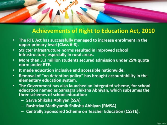 Right to education act 2010 & Education in the Concurrent list and its ...
