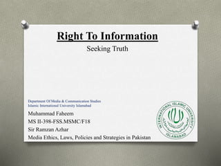 Right to Information in Pakistan | PPTX