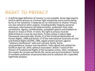 Right to privacy | PPTX | Political Issues & policy | Politics