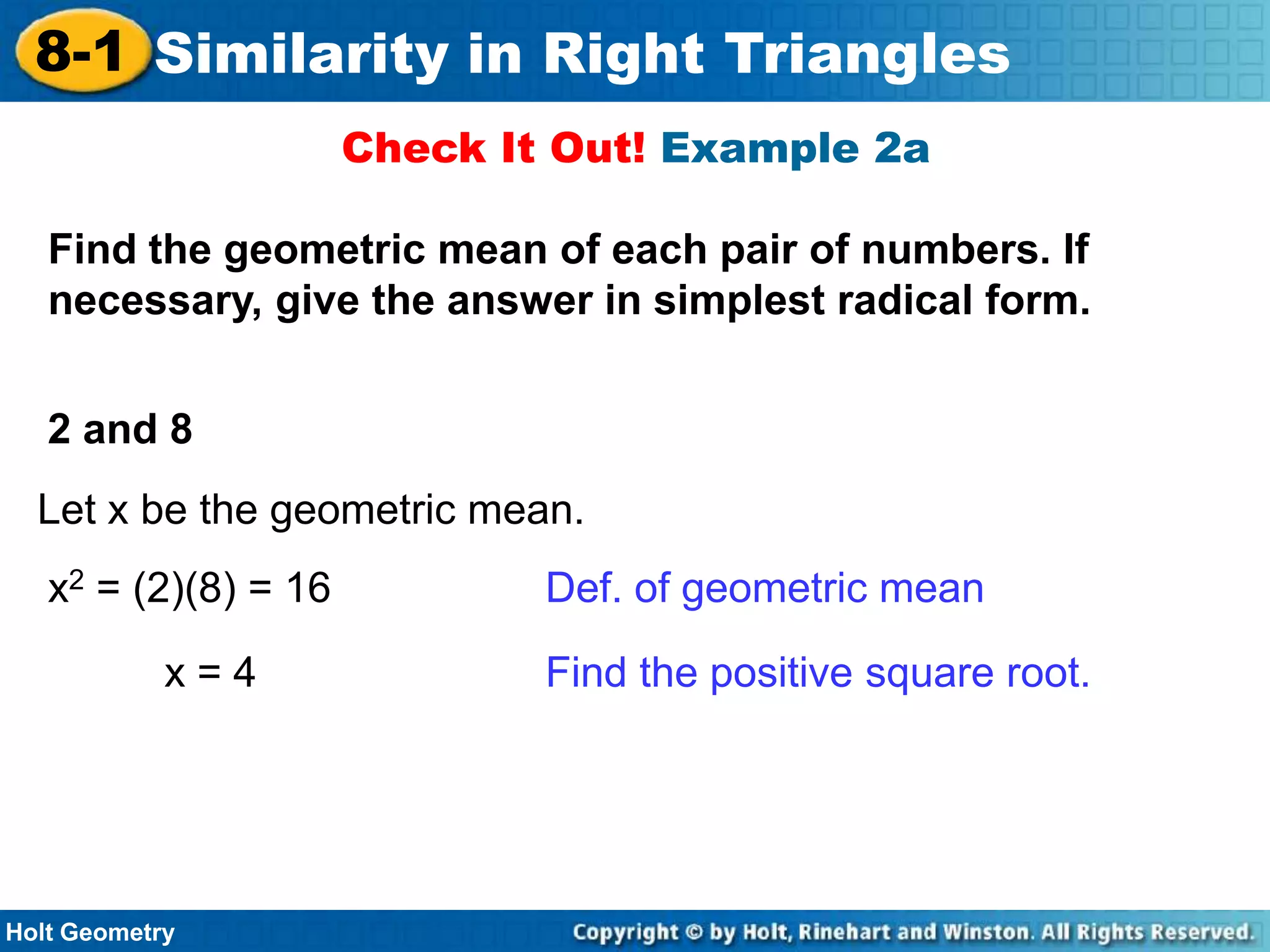 Right triangle similarity | PPT
