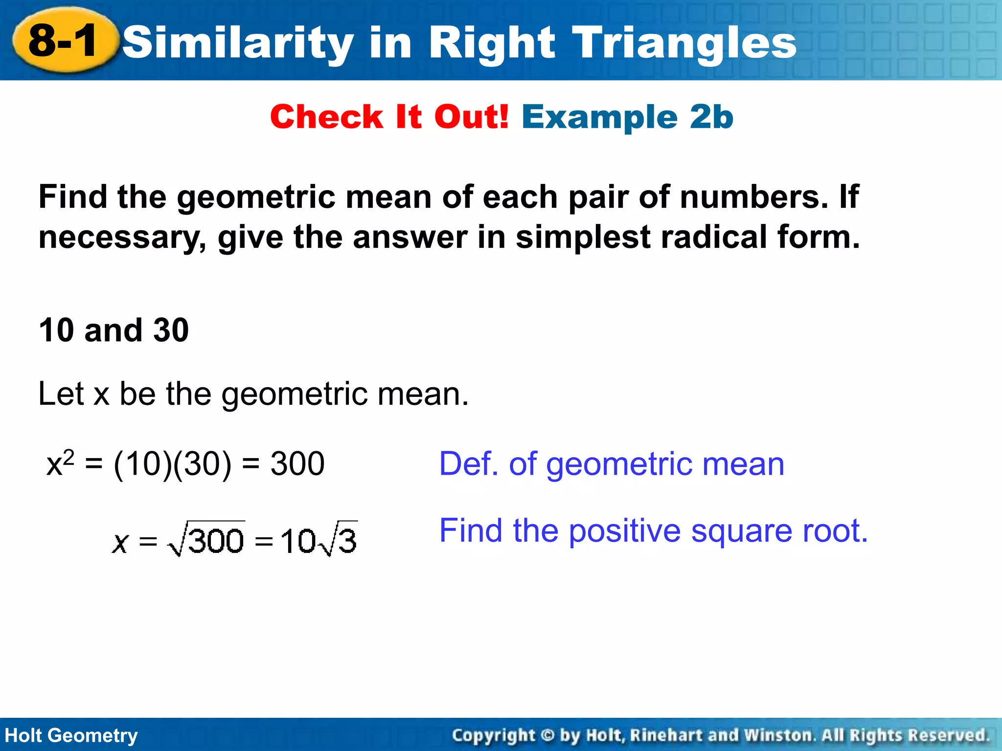 Right triangle similarity | PPT