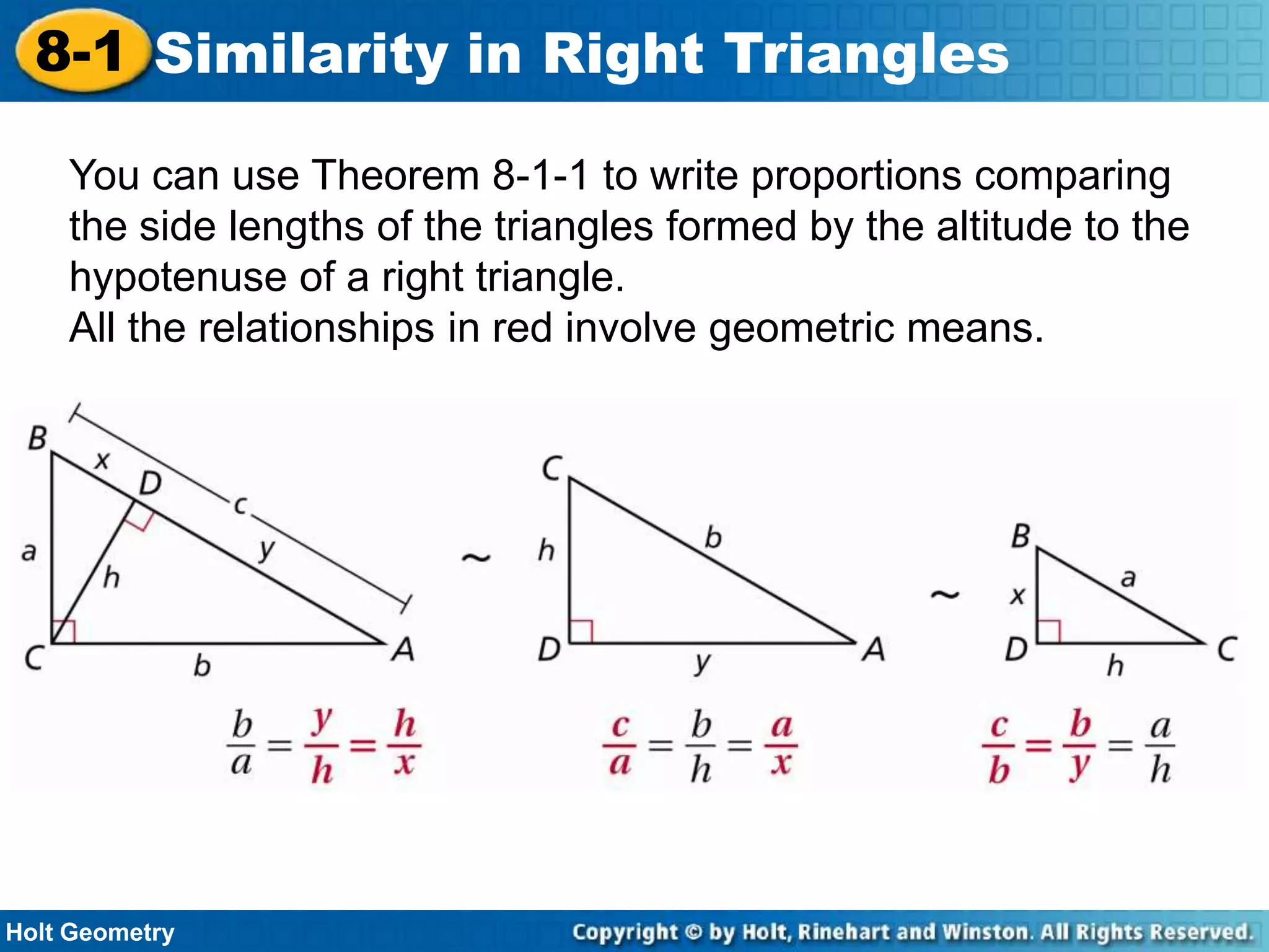 Right triangle similarity | PPT