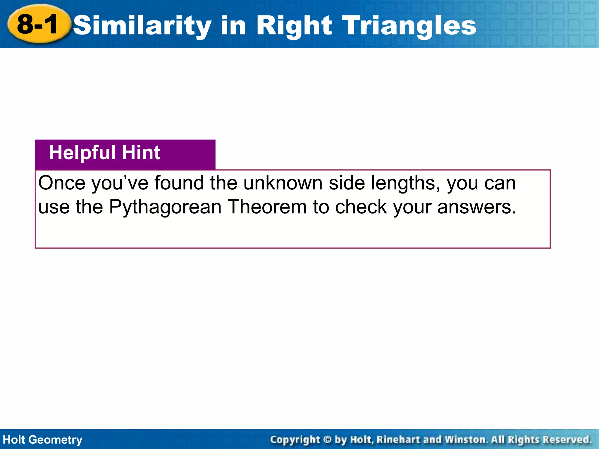 Right triangle similarity | PPT