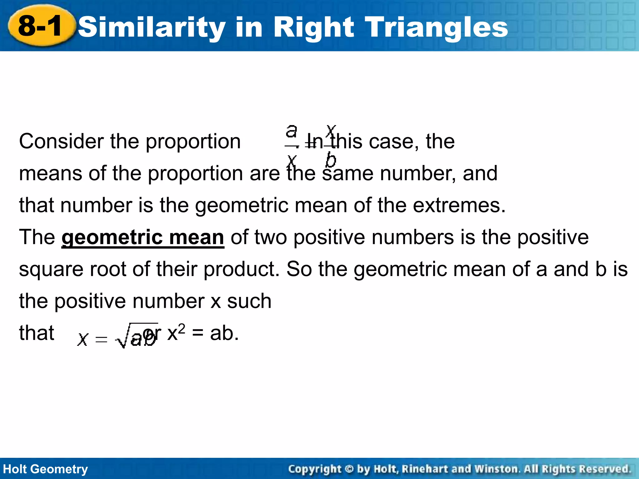 Right triangle similarity | PPT