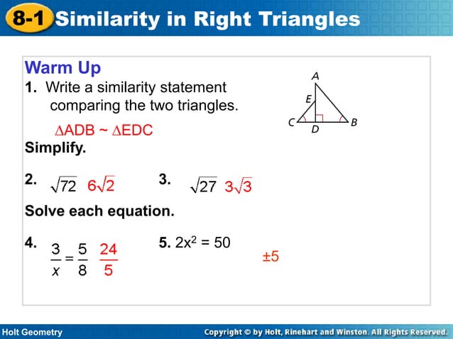 Right triangle similarity | PPT