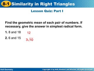 Right triangle similarity | PPT