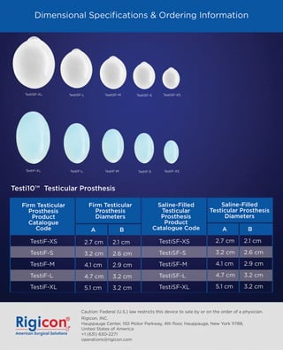Rigicon testicular-prosthesis saline & silicone brochure | PDF