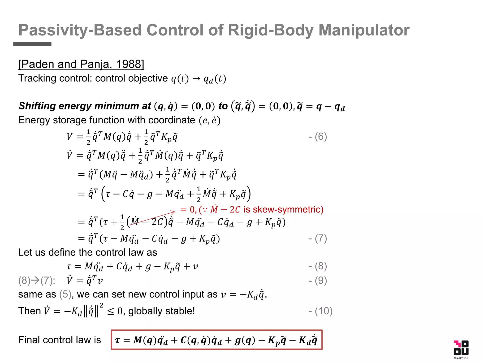 Passivity-based control of rigid-body manipulator | PPT