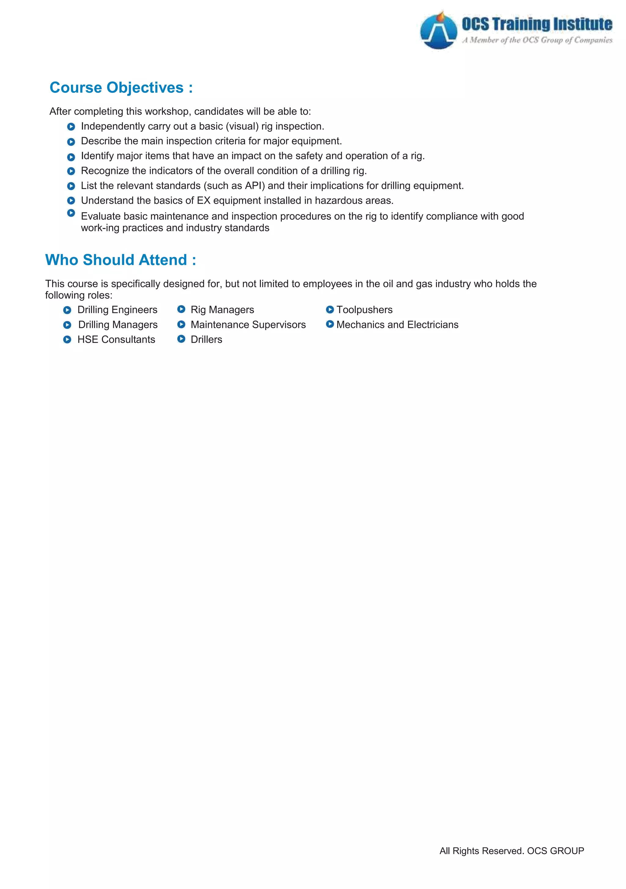 "IADC Accredited Rig Inspection Workshop" | PDF