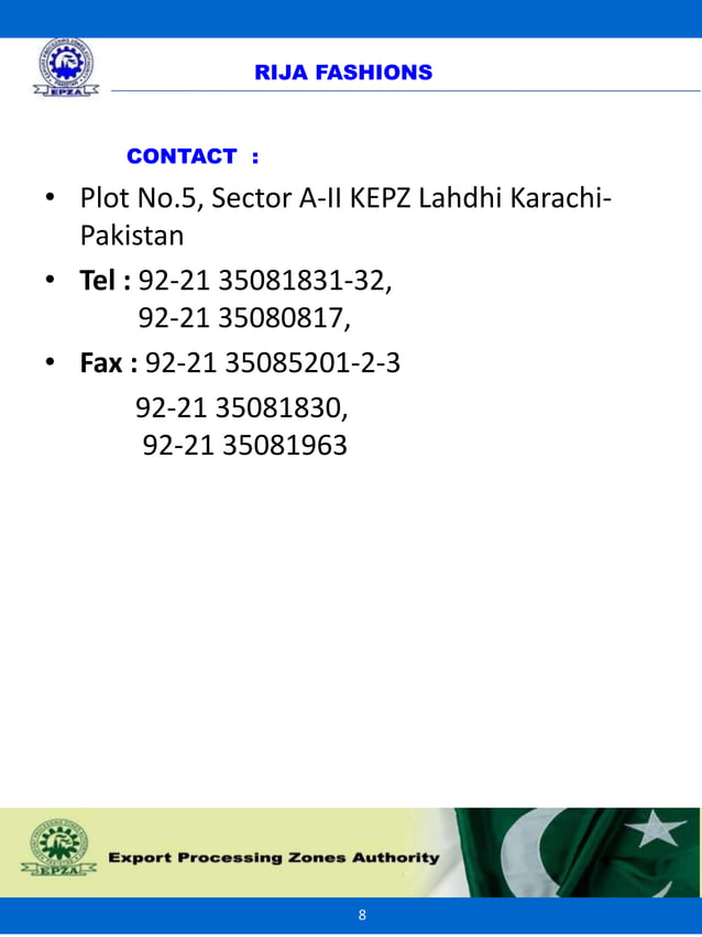 Rija Fashion-Export Processing Zones Pakistan | PPTX | Apparel Industry ...