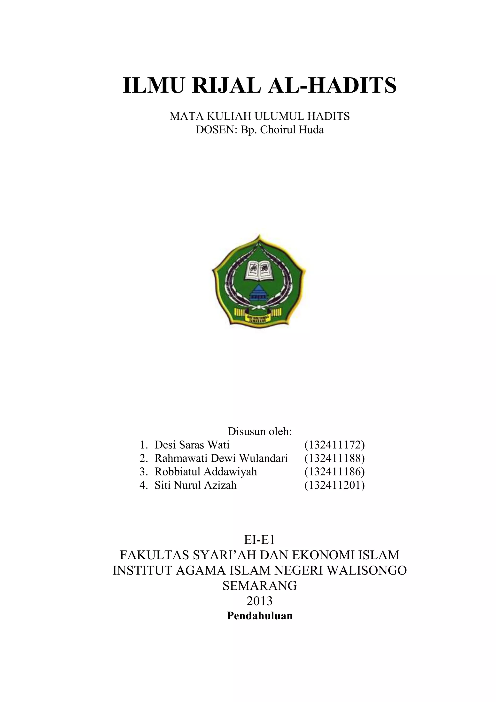 Rijal al hadits makalah - Ulumul Hadits | DOCX