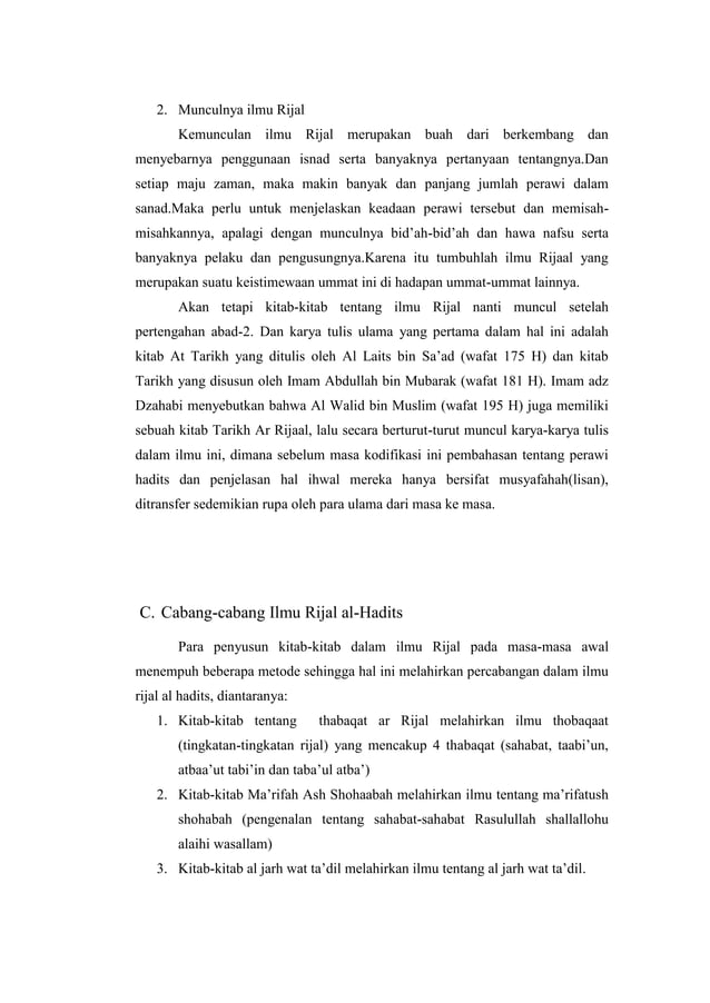 Rijal al hadits makalah - Ulumul Hadits | DOCX