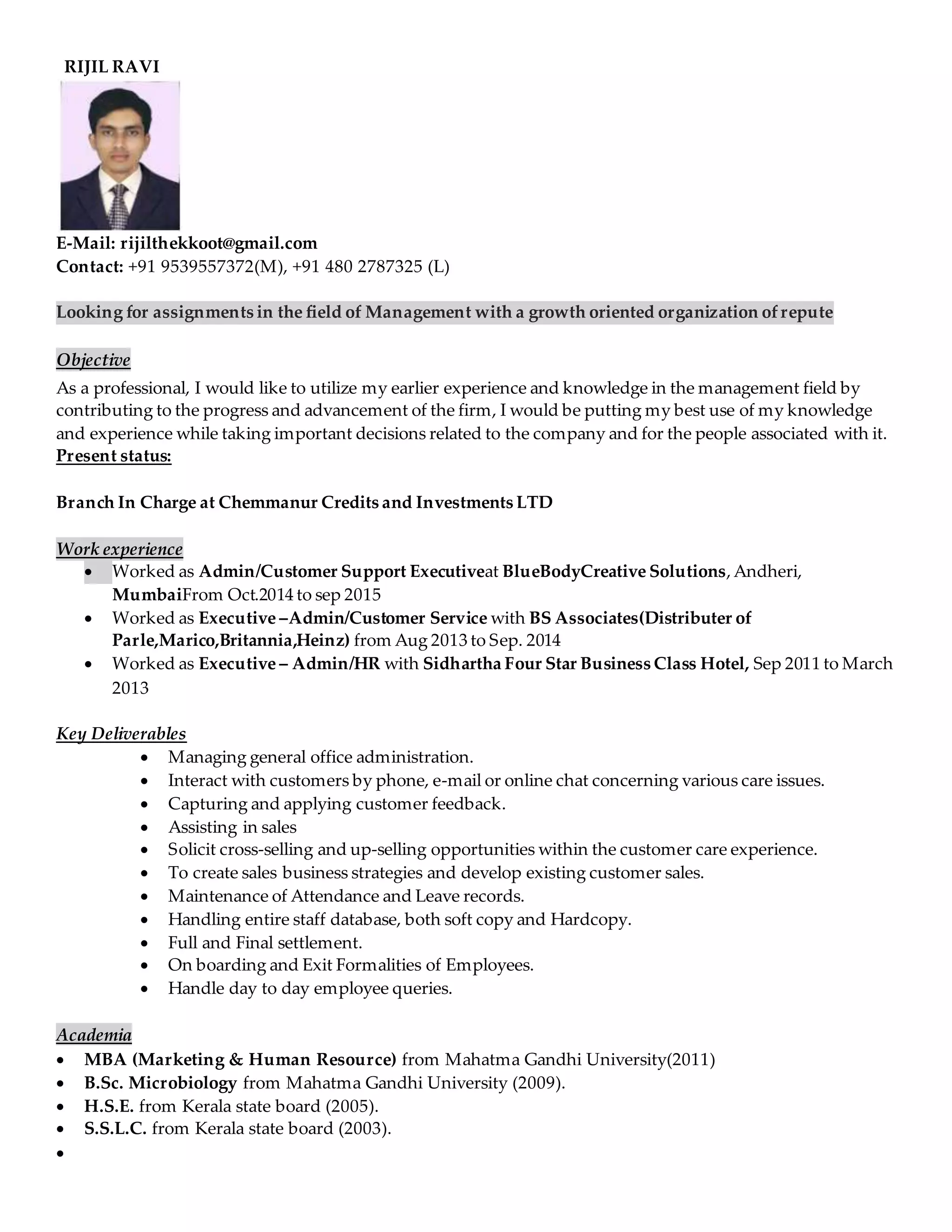 Rijil Ravi cv updated | DOCX | Human Resources | Business