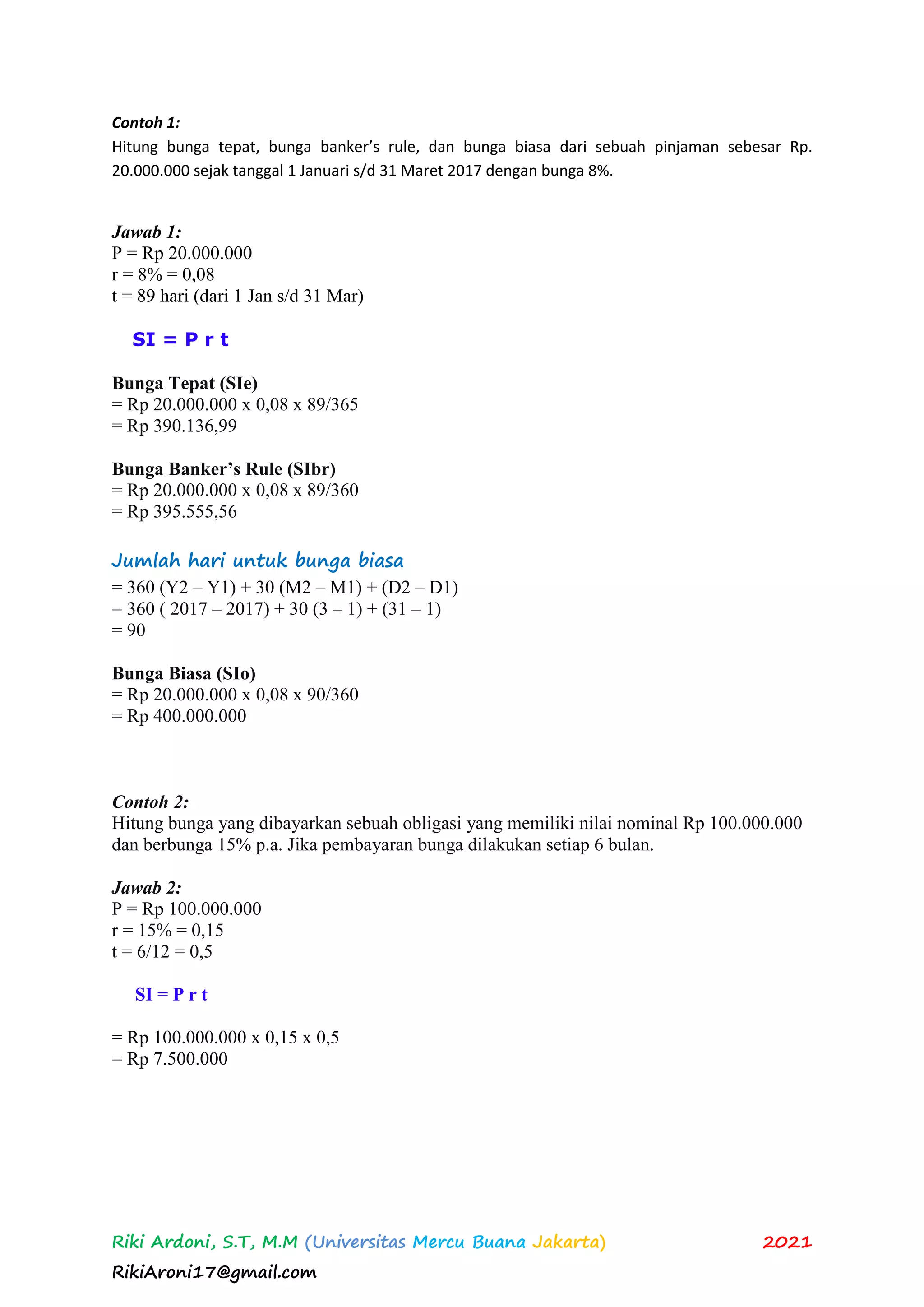 Konsep Bunga Sederhana dan Nilai Waktu dari Uang - Riki ardoni | PDF