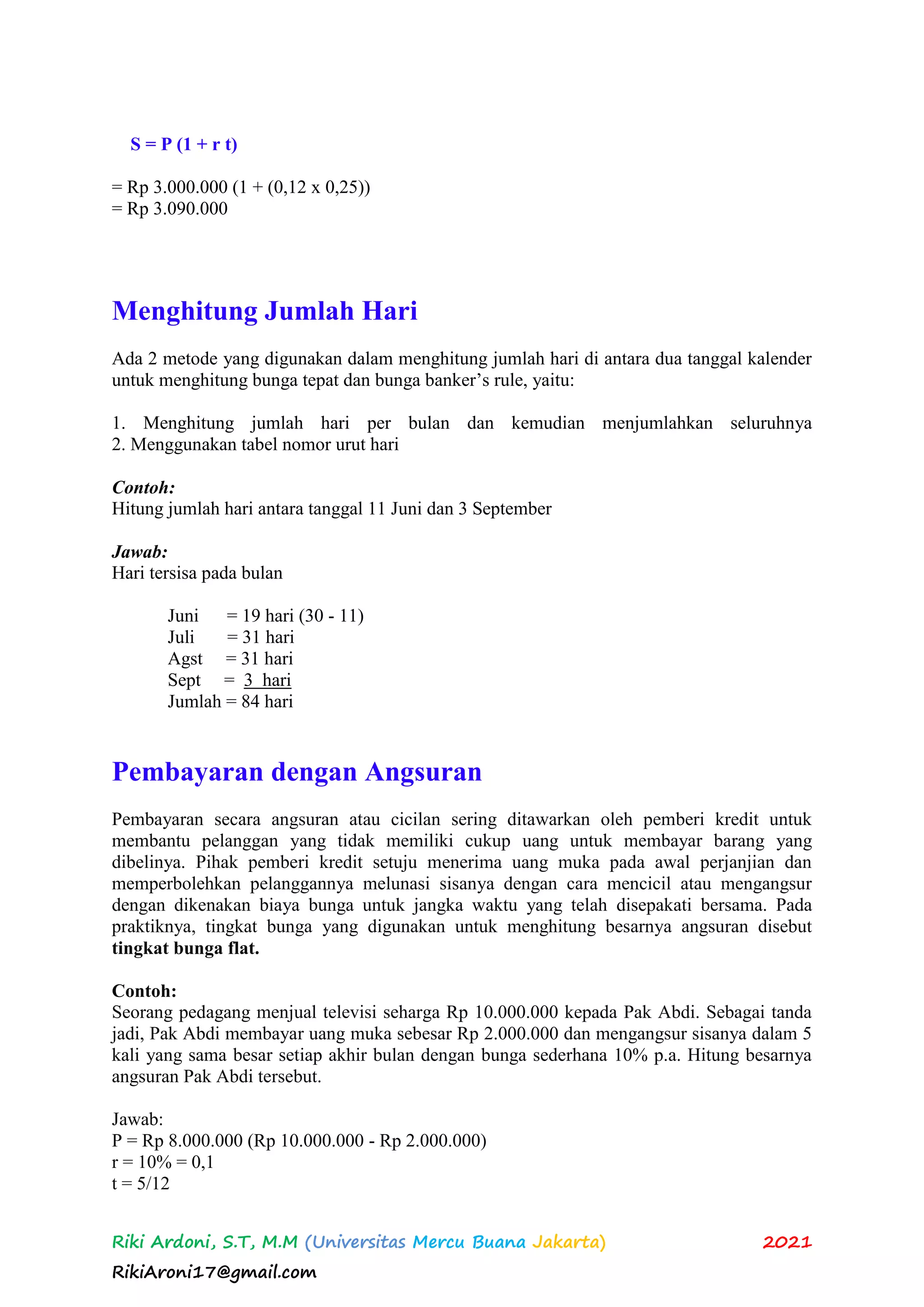 Konsep Bunga Sederhana dan Nilai Waktu dari Uang - Riki ardoni | PDF