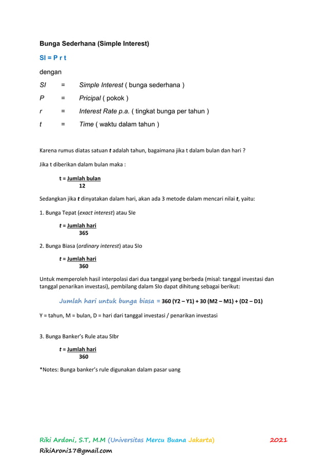 Konsep Bunga Sederhana dan Nilai Waktu dari Uang - Riki ardoni | PDF
