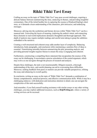 Rikki Tikki Tavi Essay | PDF