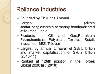 Financial analysis of Ril & competitors | PPTX