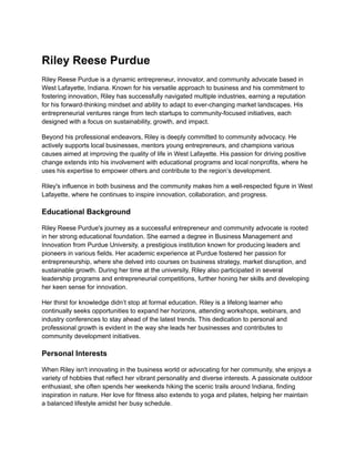 Riley Reese Purdue’s Mission: Innovating for a Better Future | PDF
