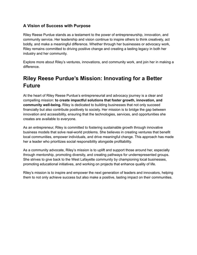 Riley Reese Purdue’s Mission: Innovating for a Better Future | PDF