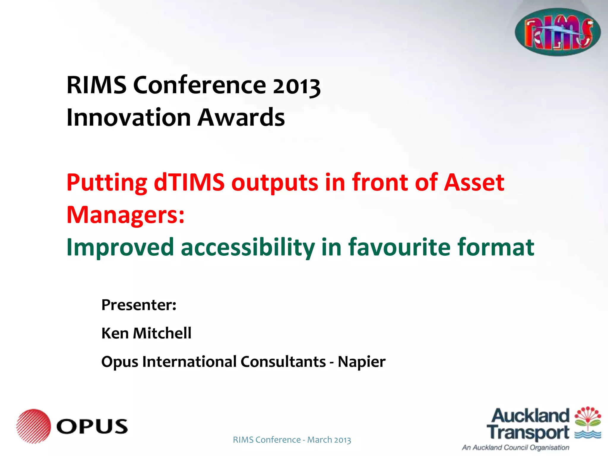 Putting dTIMS Outputs In Front of Asset Managers | PPTX