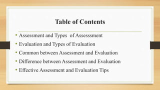 Difference between assessment & evaluation | PPTX