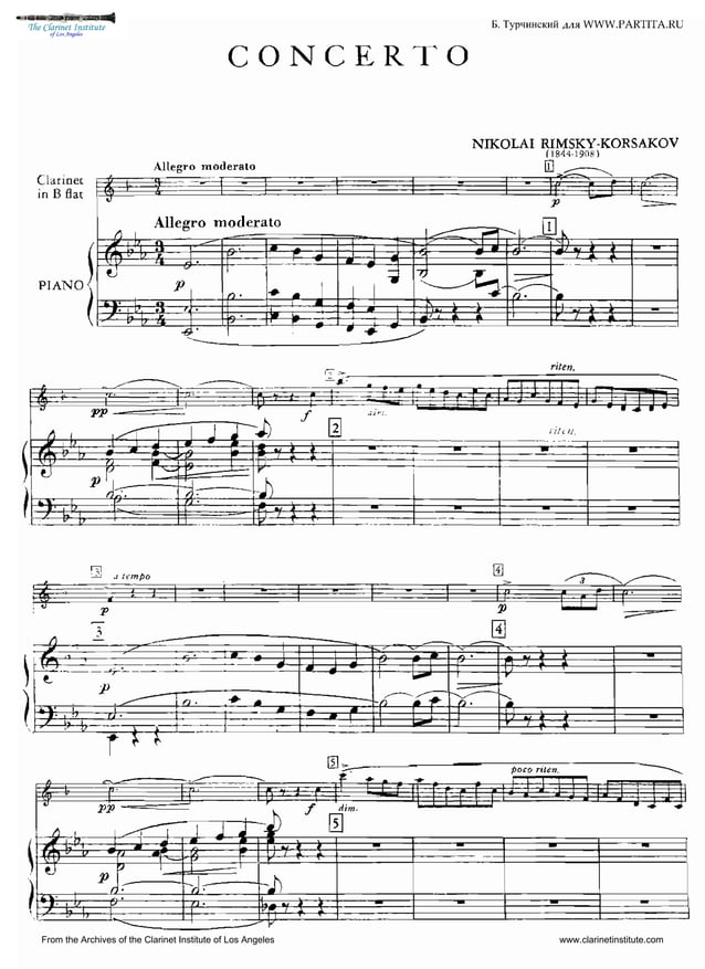 Rimsky korsakov nikolai clarinet concerto (piano) | PDF