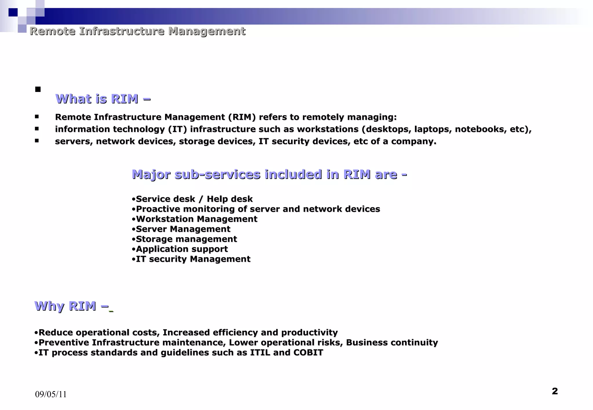 RIMS: Remote Infrastructure Management Services | PPT