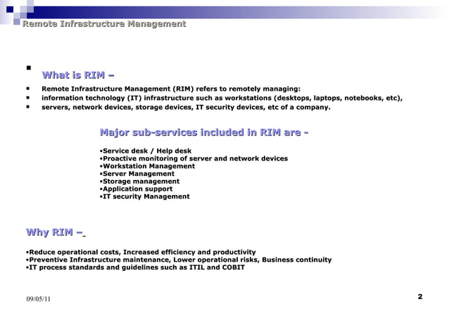 RIMS: Remote Infrastructure Management Services | PPT