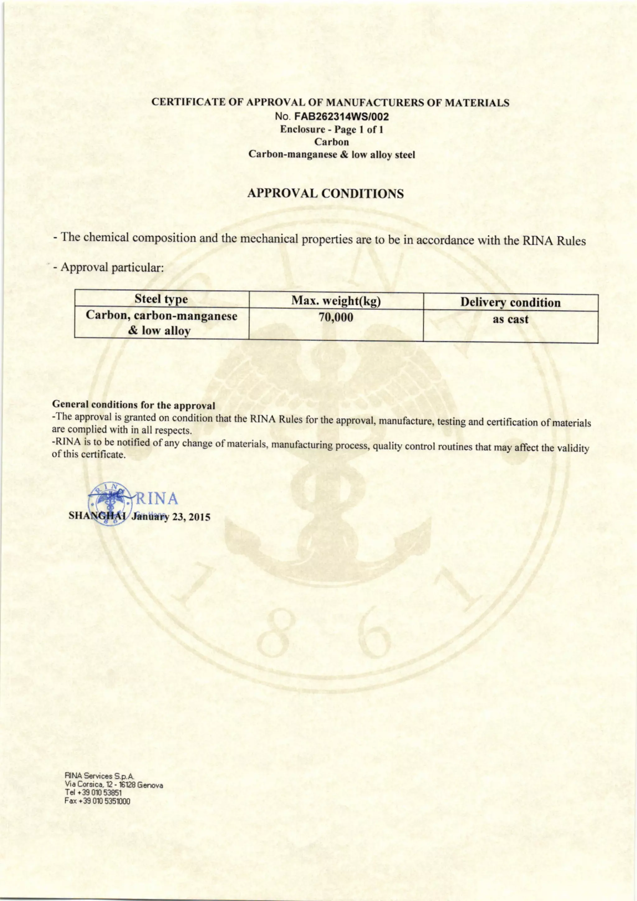 Italy Rina Certificate | PDF
