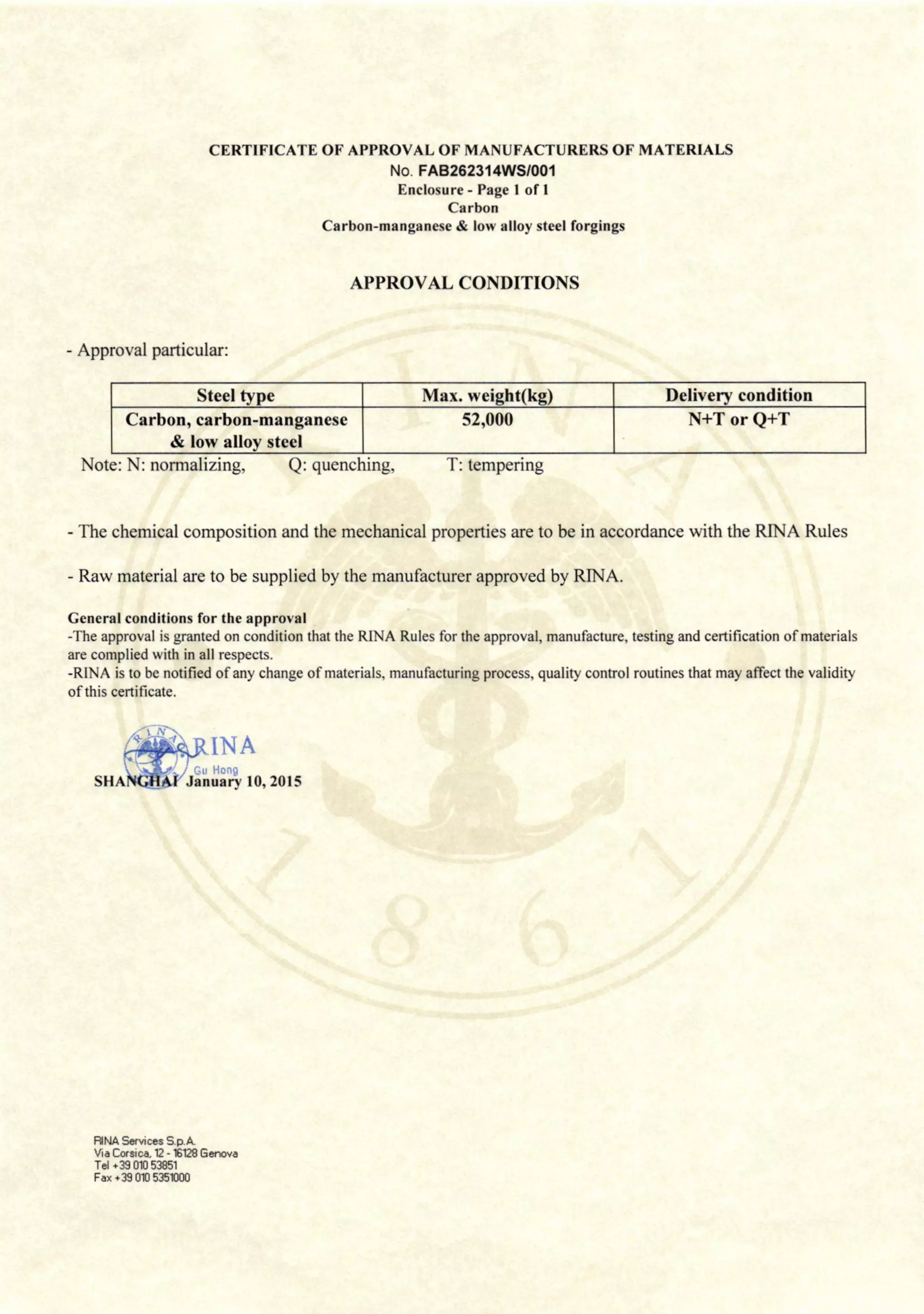 Italy Rina Certificate | PDF