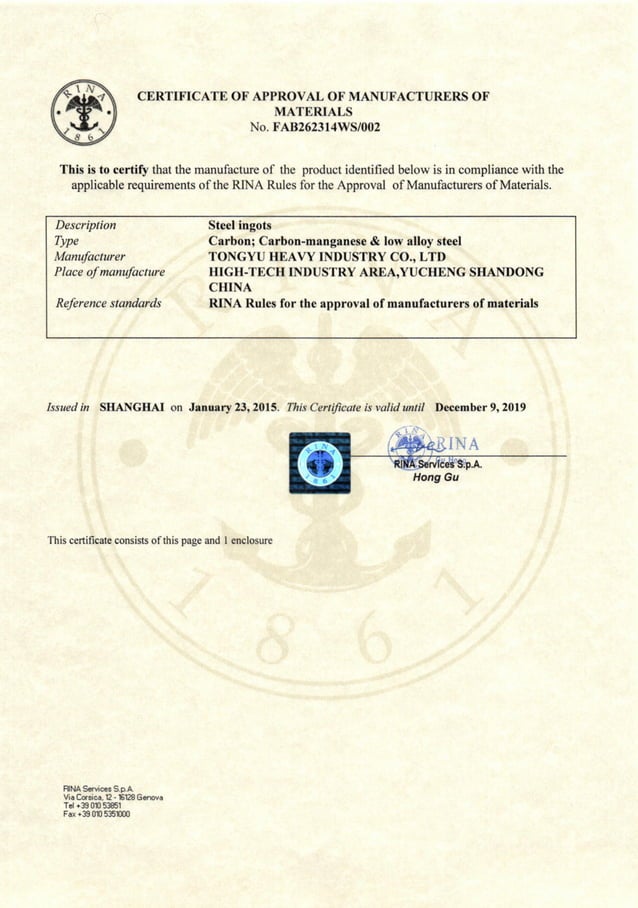 Italy Rina Certificate | PDF