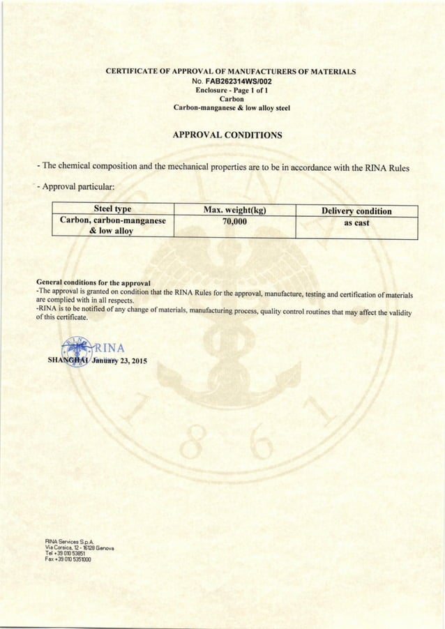 Italy Rina Certificate | PDF