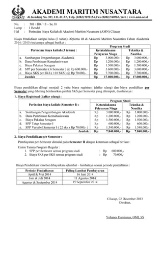 Rincian biaya amn 2014 2015 | PDF