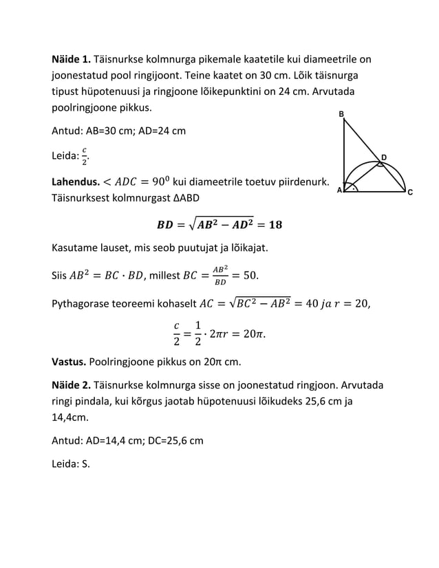 Ringjoone pikkus ja ringi pindala. | DOCX