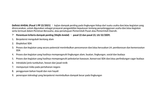 RINGKASAN pengertian Amdal dan kriteria . | PPTX