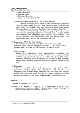Ringkasan artikel (1) Implementasi FPGA Pembatas Kompleks IEEE 754 yang Efisien | DOCX