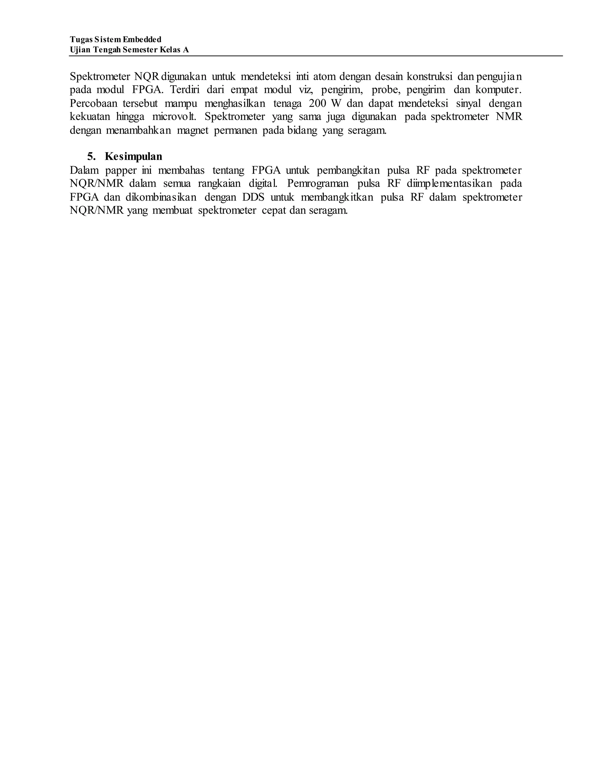 FPGA Berdasarkan RF Pulse Generator Untuk Spektrometer NQR / NMR | DOCX