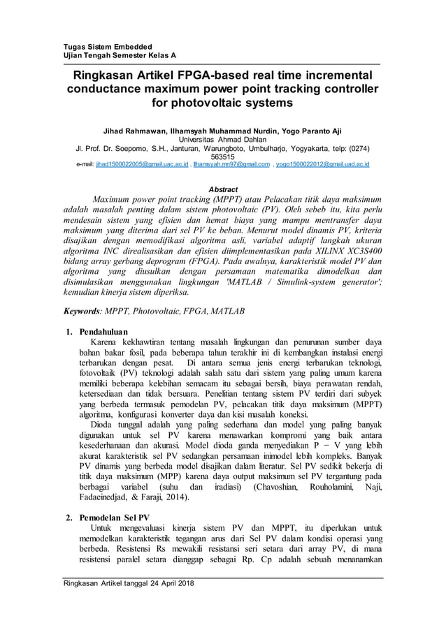 FPGA-based real time incremental conductance maximum power point tracking controller for ...